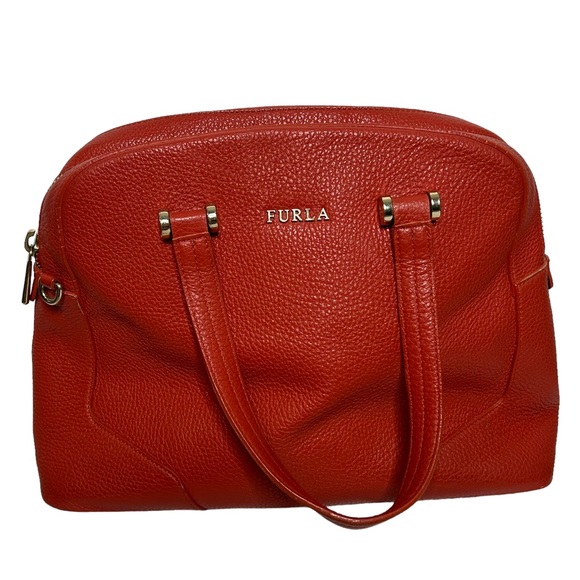 Furla | Bags | Furla Orange Pebbled Leather Shoulder Hand Bag | Poshmark